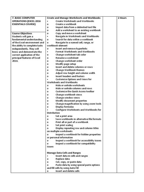 Basic Computer Operations Excel 2016 Essentials Course Pdf