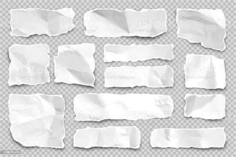 투명한 배경에 찢어진 종이 스트립 찢어진 가장자리가있는 현실적인 구겨진 종이 스크랩 노트북 페이지의 파쇄 벡터 일러스트레이션 0