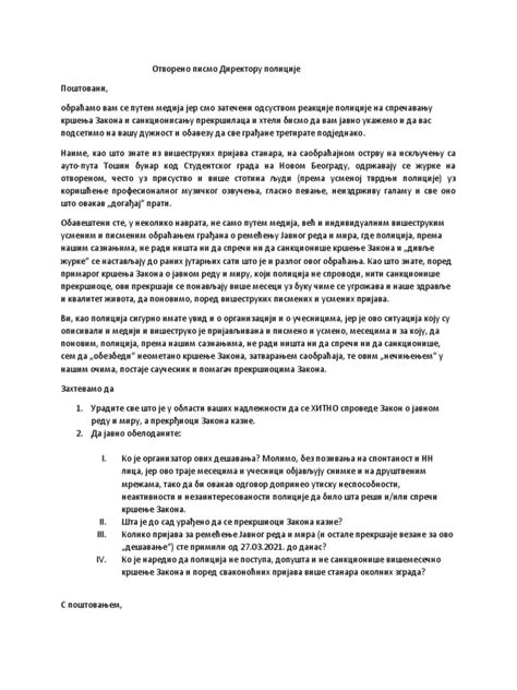 Otvoreno Pismo Direktoru Policije Pdf