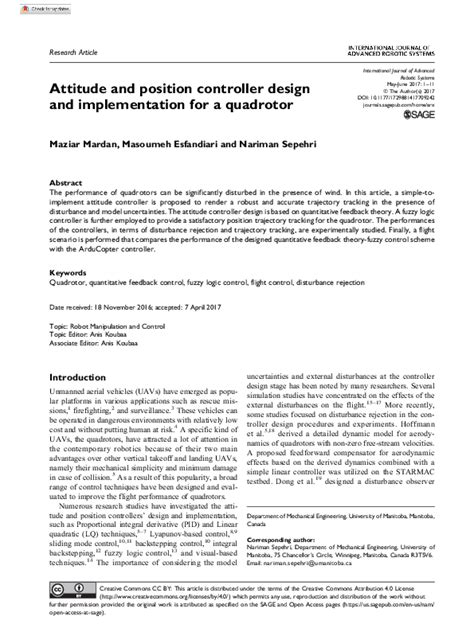 pdf attitude and position controller design and implementation for a