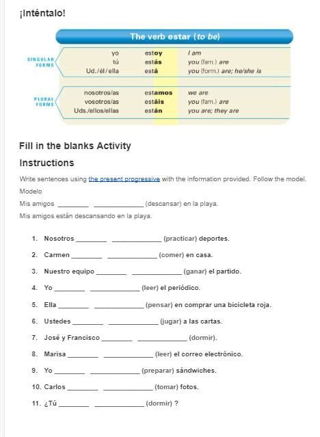 Inténtalo Fill in the blanks Activity Instructions Chegg