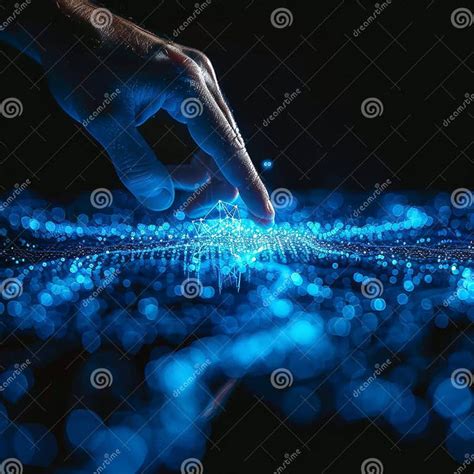 Human And Robotic Hands Reaching Across Glowing Data Streams In A Digital Network Stock