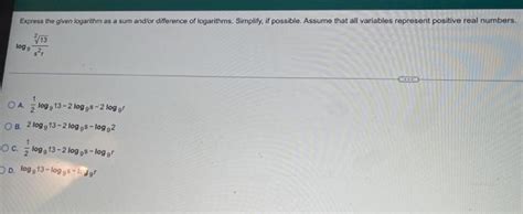 Solved Express The Given Logarithm As A Sum Andlor