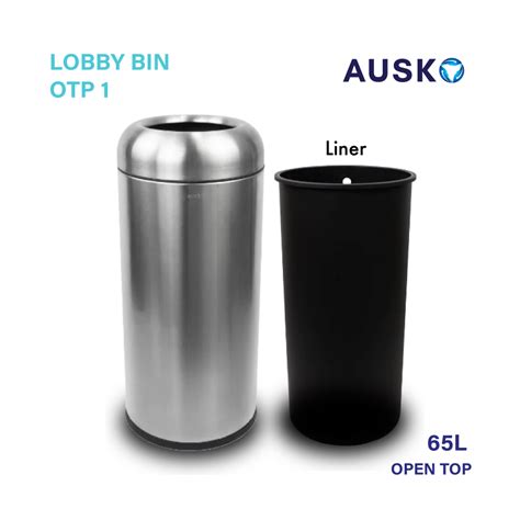 Otp1 Lobby Bin Dustbin 65l Silver Black Open Top Bin Garbage