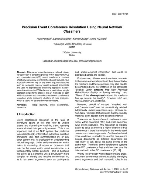 Pdf Precision Event Coreference Resolution Using Neural Network