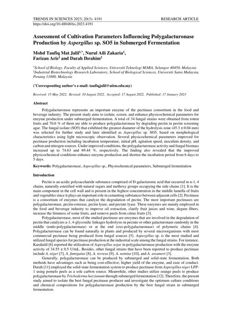 Pdf Assessment Of Cultivation Parameters Influencing Polygalacturonase Production By