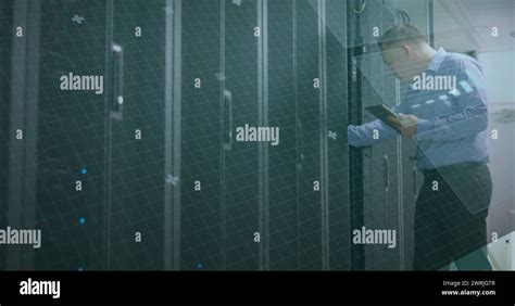 image of circuit board and data processing over caucasian it man fixing
