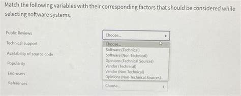 Solved Match The Following Variables With Their Chegg