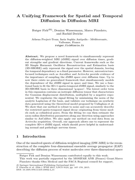 A Unifying Framework For Spatial And Temporal Diffusion In Diffusion Mri Pdf