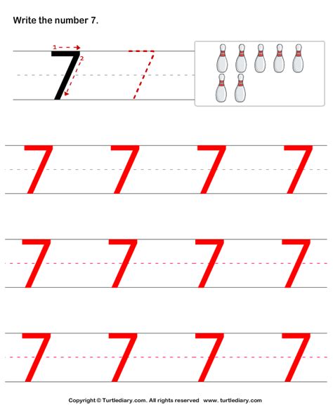 Learn To Write Number Seven Worksheet Turtle Diary