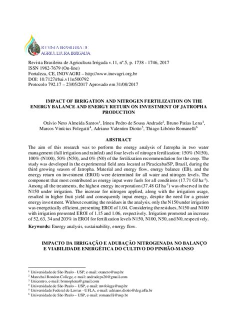 Pdf Impact Of Irrigation And Nitrogen Fertilization On Morphological And Physiological