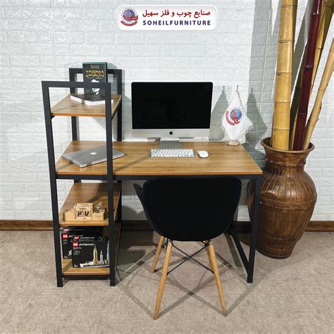 میز تحریرمیز کامپیوتر Mdf و فلز سهیل مدل 776 کتابخانه دار صنایع چوب