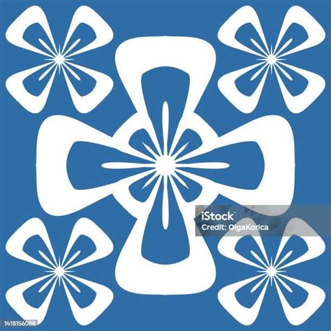 장식을위한 Azulejo 세라믹 타일의 복고풍 모티프 파란색 사각형 기하학적 벡터 일러스트 레이 션 0명에 대한 스톡 벡터 아트 및 기타 이미지 Istock