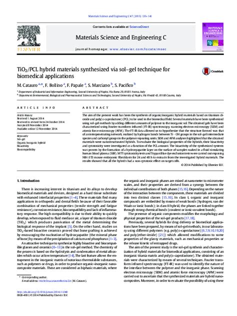 Pdf Tio2pcl Hybrid Materials Synthesized Via Sol Gel Technique For