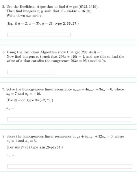 Solved 5 Use The Euclidean Algorithm To Find D Gcd 6543