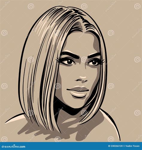 Beautiful Girl Portrait Cartoon Style Vector Illustration Stock