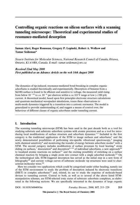 Pdf Controlling Organic Reactions On Silicon Surfaces With A Scanning Tunneling Microscope