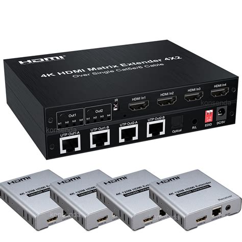 4k Hdmi Matrix Extender 4 In 2 Out Over Rj45 Cat5e 6 Cable To 60m 120m 4 Port Utp Hdmi Matrix