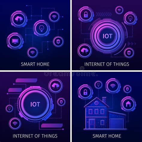 Iot Illustrations Set In Gradient Design Stock Illustration Illustration Of Smart Industry