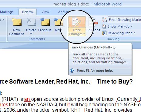 Using Microsoft Track Changes Word 2007