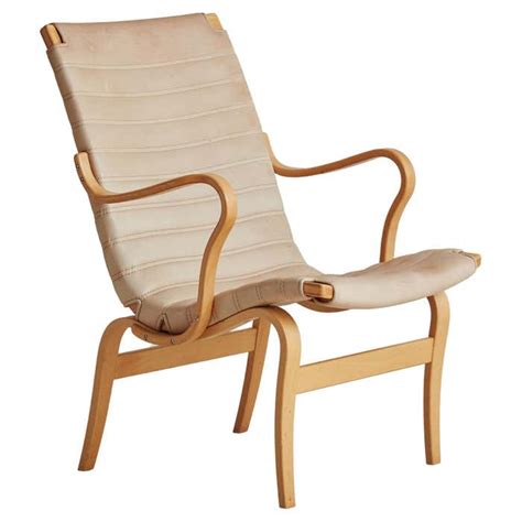 Eva White Leather Beechwood Lounge Chair By Bruno Mathsson For Dux