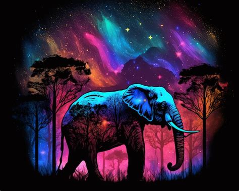 Premium Photo Brightly Colored Elephant In The Wild With Aurora