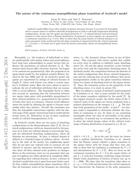 Pdf The Nature Of The Continuous Nonequilibrium Phase Transition Of Axelrods Model