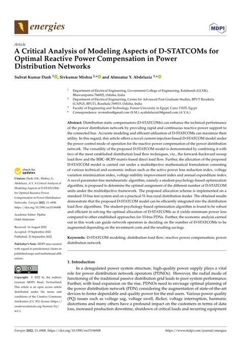 Pdf A Critical Analysis Of Modeling Aspects Of D Statcoms For Optimal Reactive Power