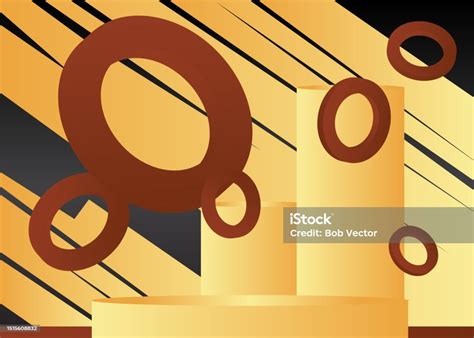 블랙 브라운 및 골드 모형 제품 디스플레이 추상 실린더 받침대 연단 벡터 3d 무대 쇼케이스입니다 프레젠테이션을 위한 최소한의 기하학적 형태가 있는 장면입니다 3차원 형태에