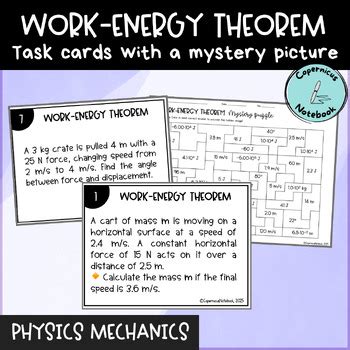 Work Energy Theorem Kinetic Energy Ke Physics Mystery Picture Task Card