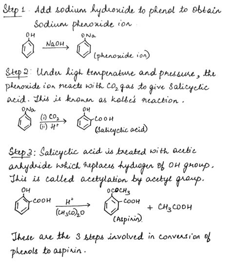 Write Steps To Carry Out The Conversion Of Phenol To Aspirin