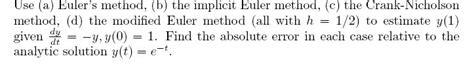 Solved Use A Eulers Method B The Implicit Euler