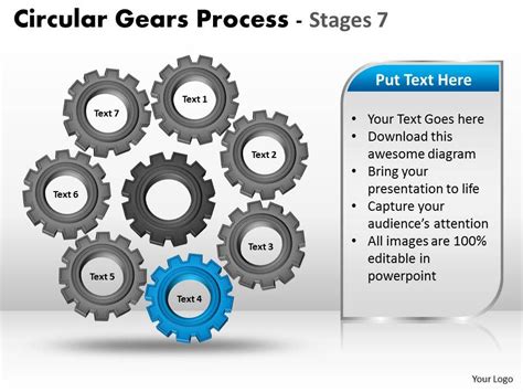 Circular Gears Process Diagrams Stages PowerPoint Templates Designs PPT Slide Examples