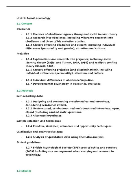 Edexcel A Level Psychology Summary Notes Includes Social Cognitive Biological Learning