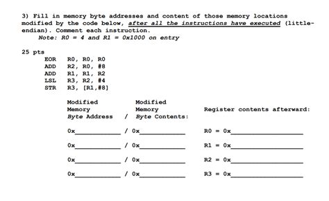 Solved 3 Fill In Memory Byte Addresses And Content Of Those