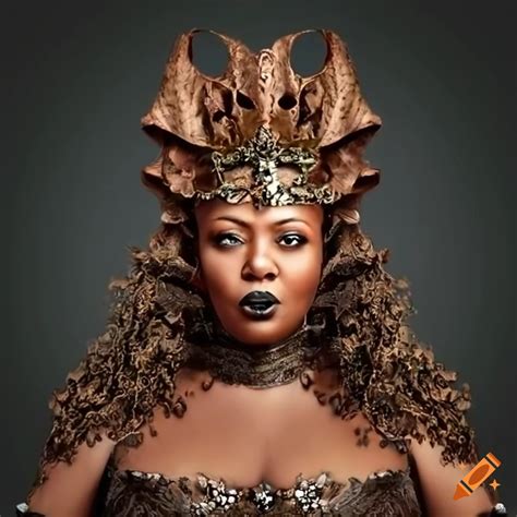 Illustration Of A Powerful Black Queen With A Crown Of Leaves On Craiyon