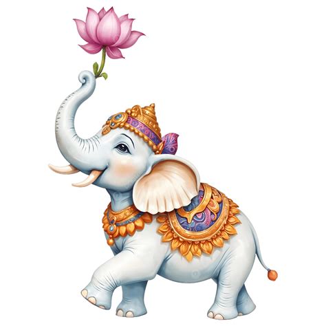 White Color Elephant Wearing Decorative Dress With Lotus Flower