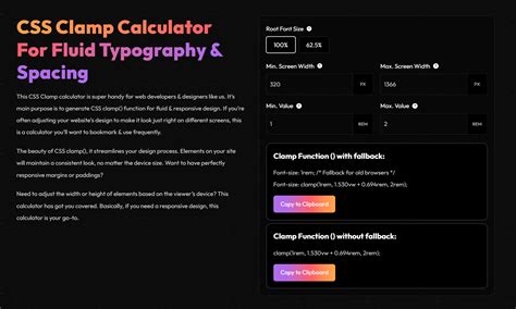 Css Clamp Calculator Generate Fluid Typography And Spacing Css