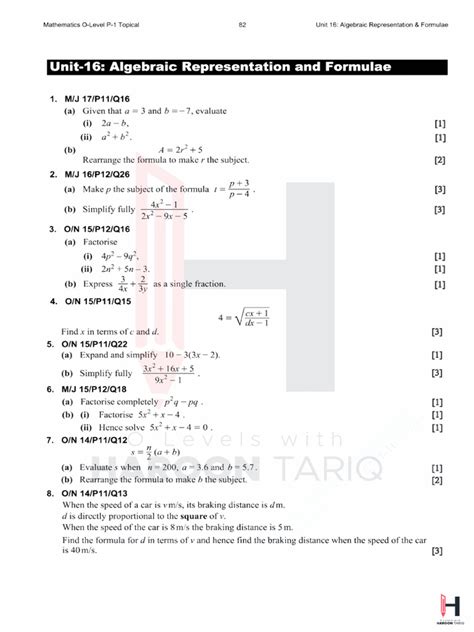 Agebraic Representation And Formulae Pdf