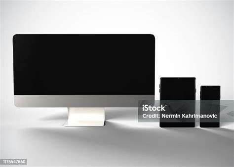 장치 기술 데스크톱 컴퓨터 태블릿 모바일 스마트폰 빈 화면 템플릿 3d 렌더링 그래픽 타블렛에 대한 스톡 사진 및 기타 이미지 그래픽 타블렛 0명 개념 Istock