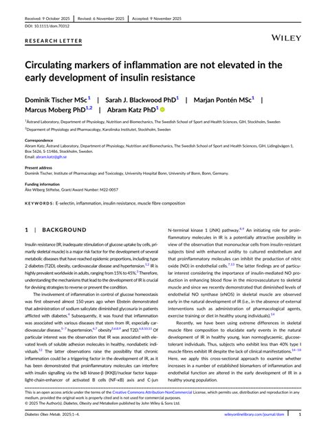 Pdf Circulating Markers Of Inflammation Are Not Elevated In The Early