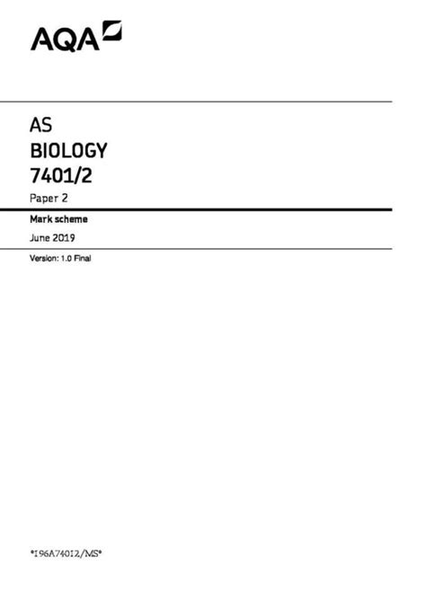 AQA AS Biology Paper Mark Scheme StudyLast