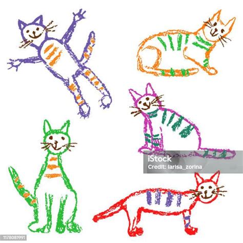 Komik Çok Renkli Tabby Kedi Seti Çocuk Eli Sevimli Kedi Yavrusu Klibi