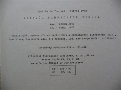 Katalóg Náhradných Dielov Vaz 2101 Žiguli 1983 Aukro