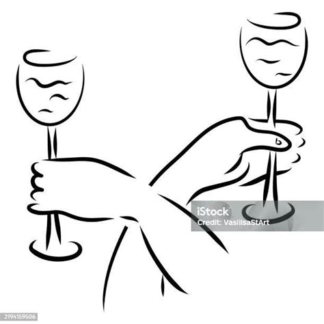 Hands Toasting Champagne Glasses Hand Drawn Crossed Hands Holding