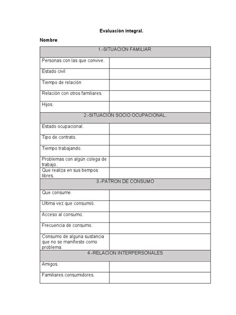 Evaluación Integral Plantilla Pdf