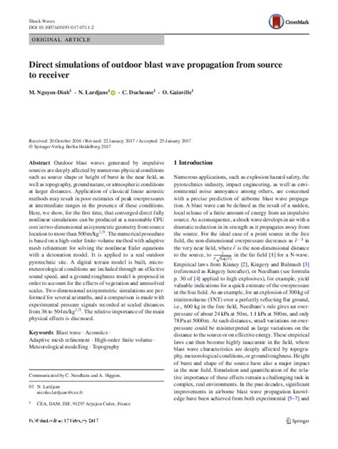 Pdf Direct Simulations Of Outdoor Blast Wave Propagation From Source To Receiver