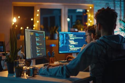 Premium Photo Young Software Developers Brainstorming And Programming In Shared Office