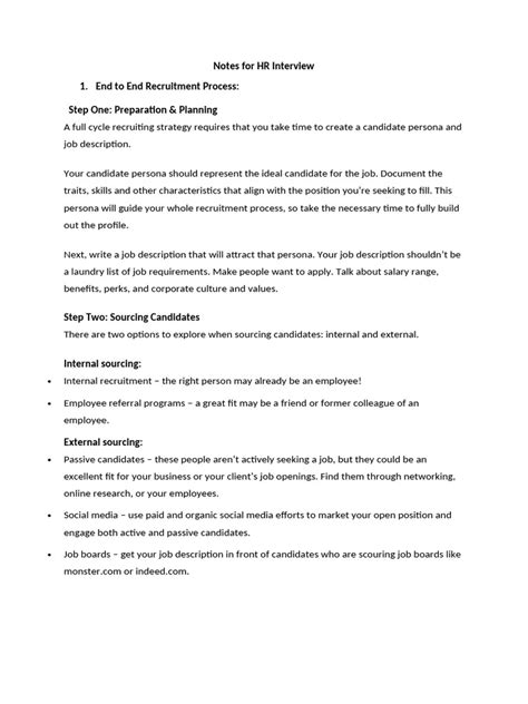 Notes For Hr Interview Pdf