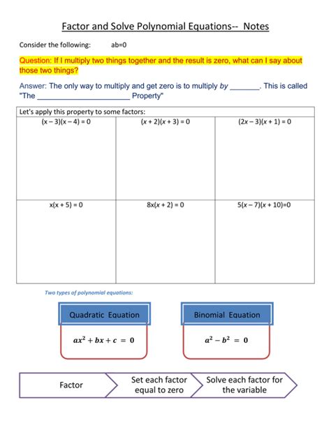 Factor And Solve Polynomial Equations Notes